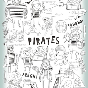 Pirate Doodle Clipart, Pirates Black and White Clip Art, Kids Clipart ...