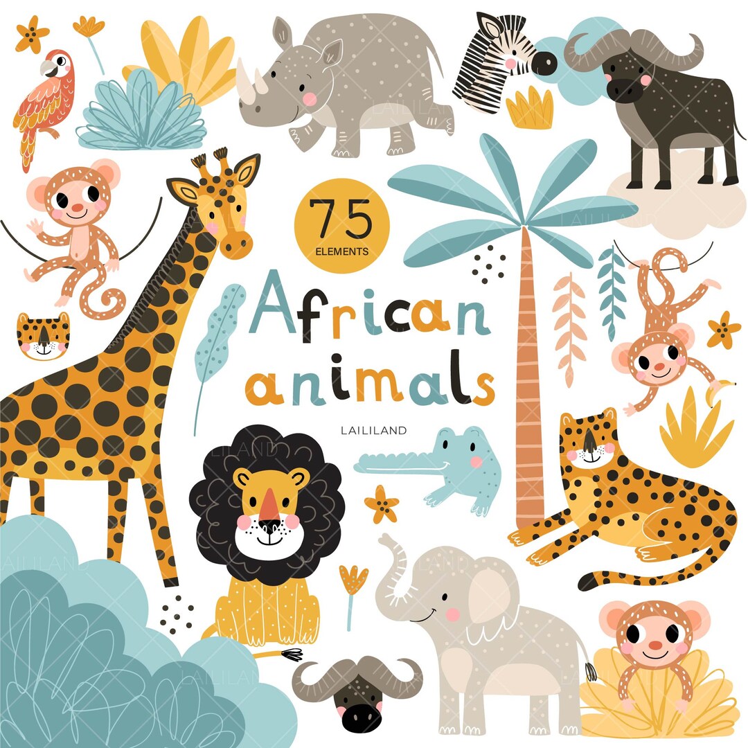 Safari Animal Clipart: African Jungle Animals PNG, EPS (digital ...