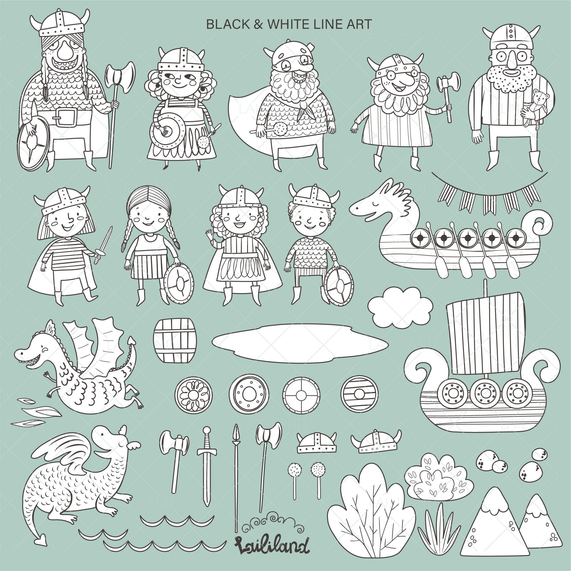 Viking Black and White Clipart Viking Kid Doodle Clip Art - Etsy Ireland