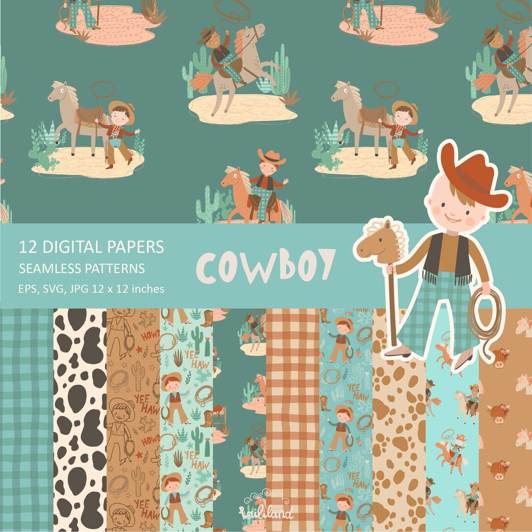 Cowboy Digital Paper: Western Seamless Patterns (digital Download) - Etsy