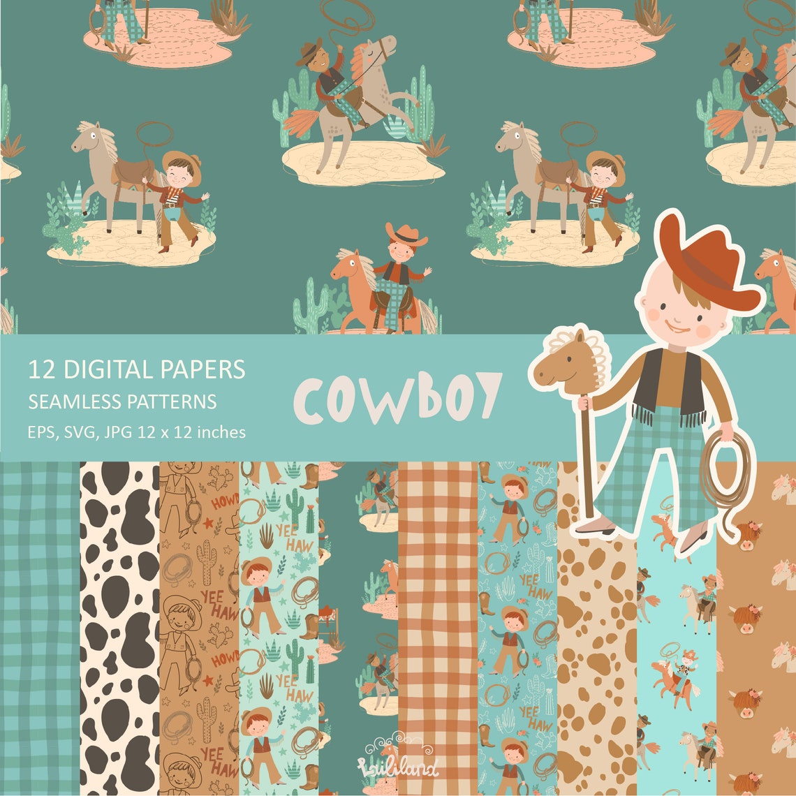 Cowboy Digital Paper Boy Seamless Pattern Western Digital - Etsy UK