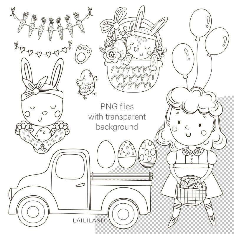 Easter Black and White Clipart Easter Kids Doodle Clip Art - Etsy
