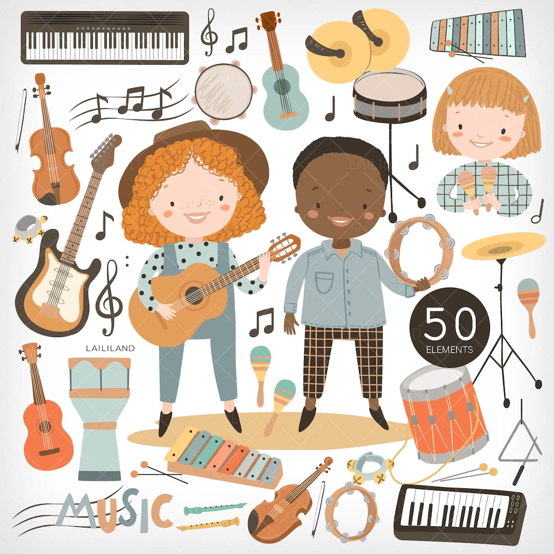 Music Clip Art, Musical Instruments Clipart, Kids Hobby Clipart, Music ...
