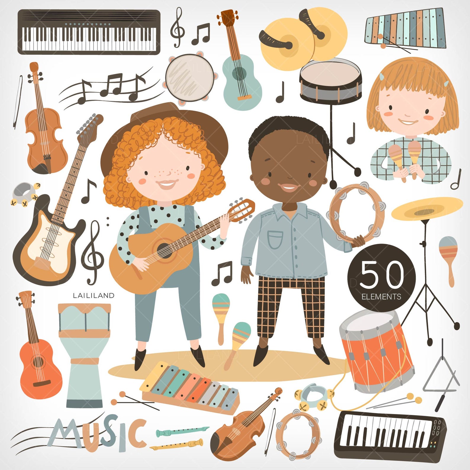 Music Clip Art, Musical Instruments Clipart, Kids Hobby Clipart, Music ...