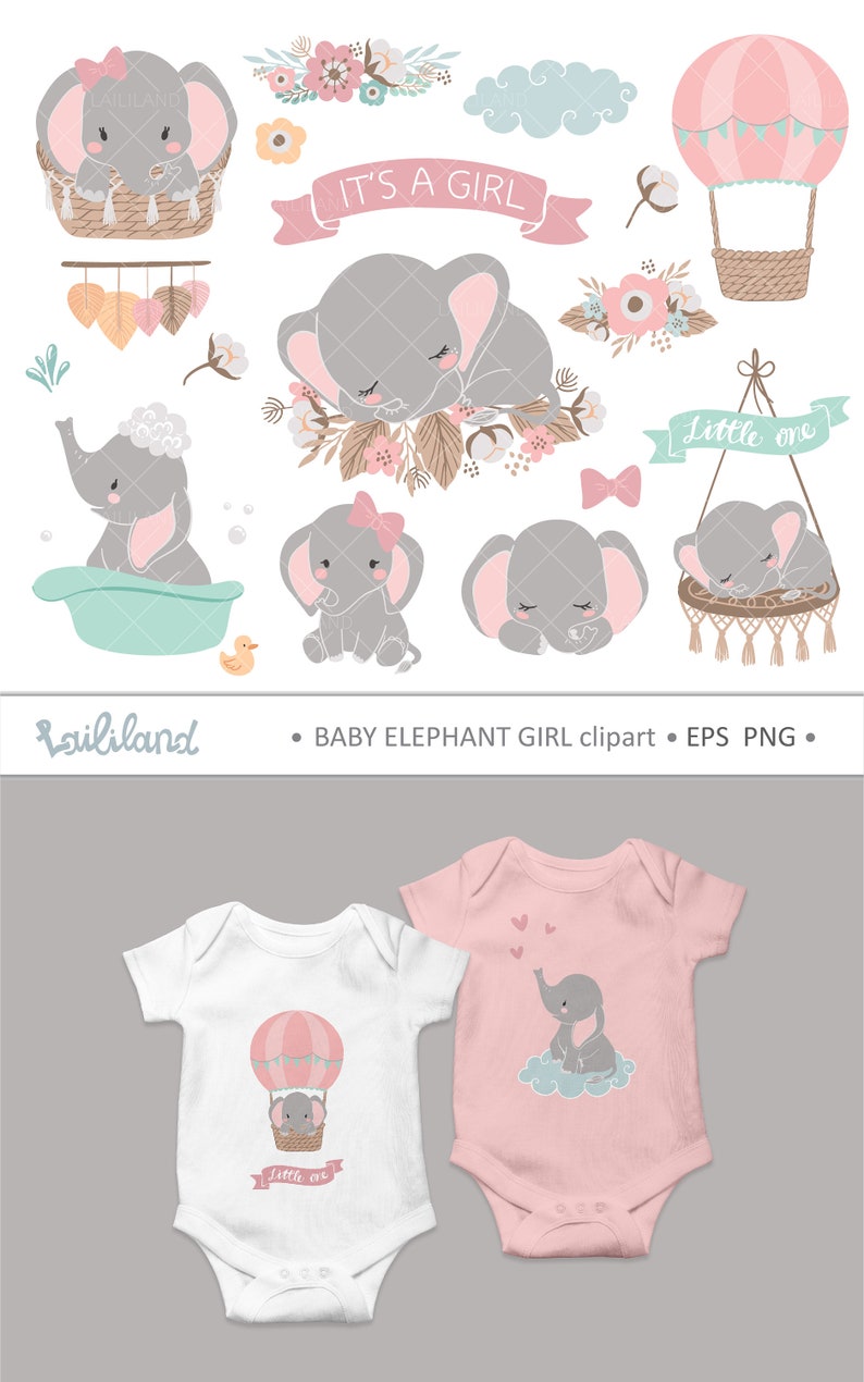 Baby Shower Clipart Baby Elephant Clipart Girl Elephant Clip - Etsy