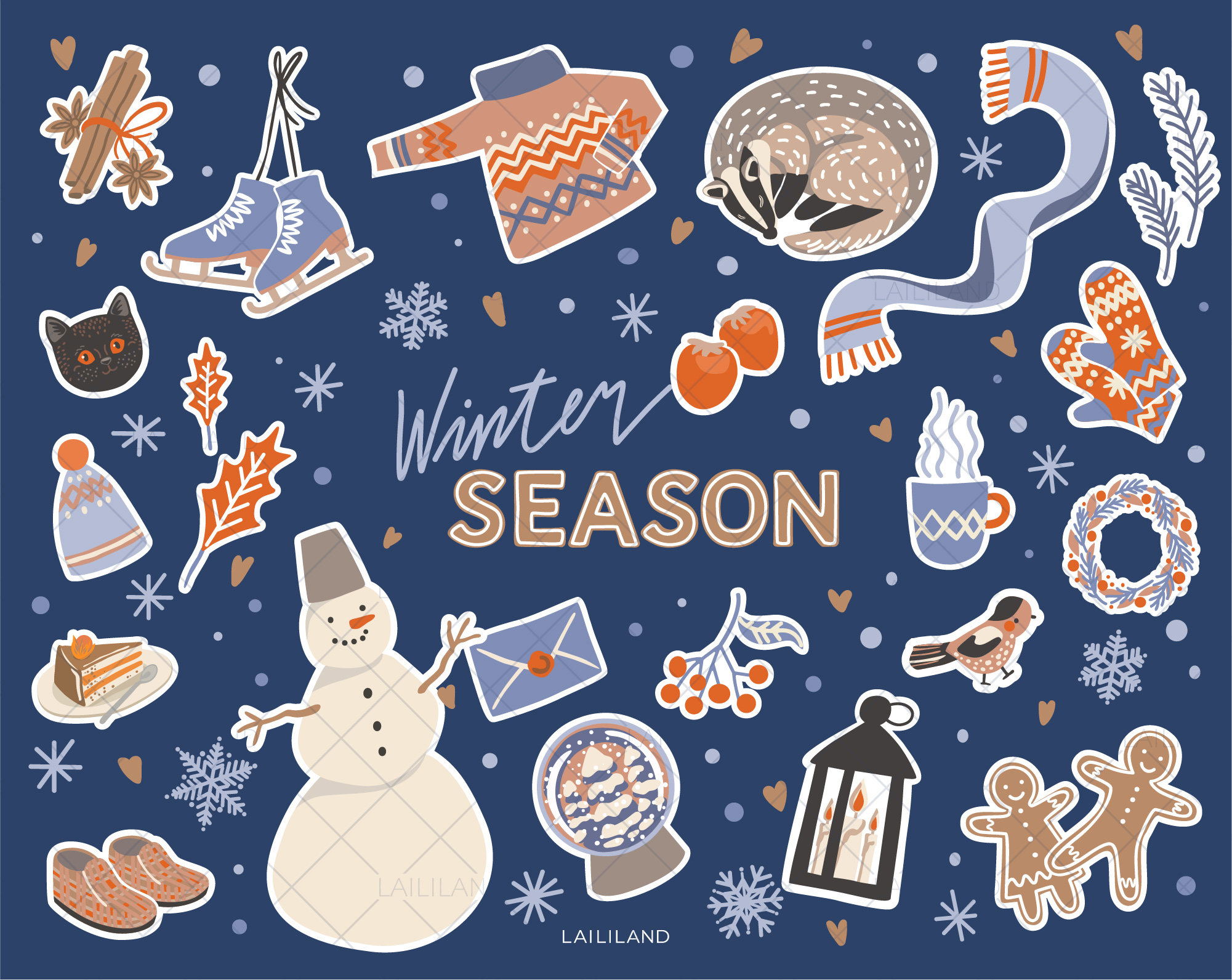 Winter Clipart Snowman Clip Art Gingerbread Clipart Winter - Etsy