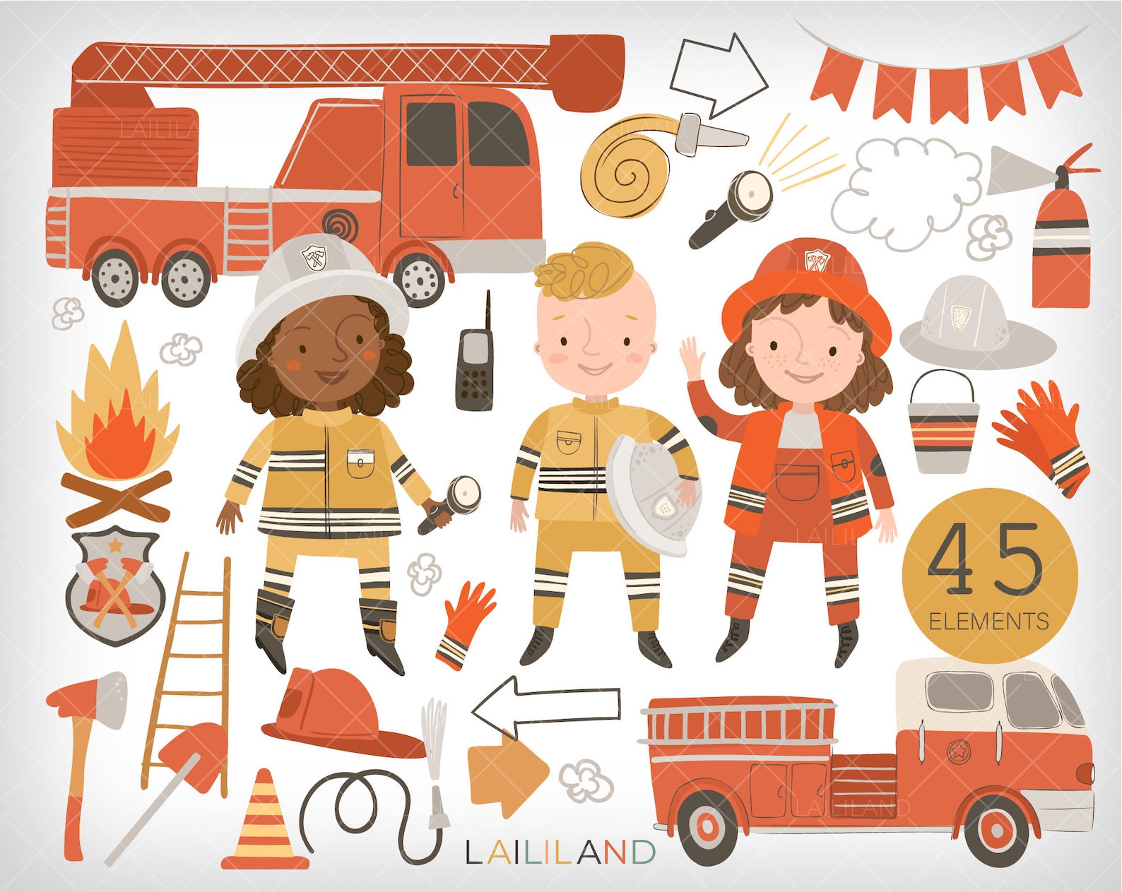 Firefighter Clipart Cute Fireman Clip Art Kids Firefighters | Etsy