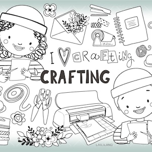 Crafting Black and White Clipart Crafting Supplies Doodle - Etsy