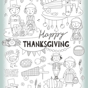 Thanksgiving Black and White Clipart, Happy Thanksgiving Doodle Clip ...