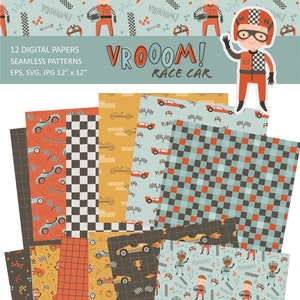 Race Car Digital Paper, Kids Seamless Pattern, Boy Digital Background ...