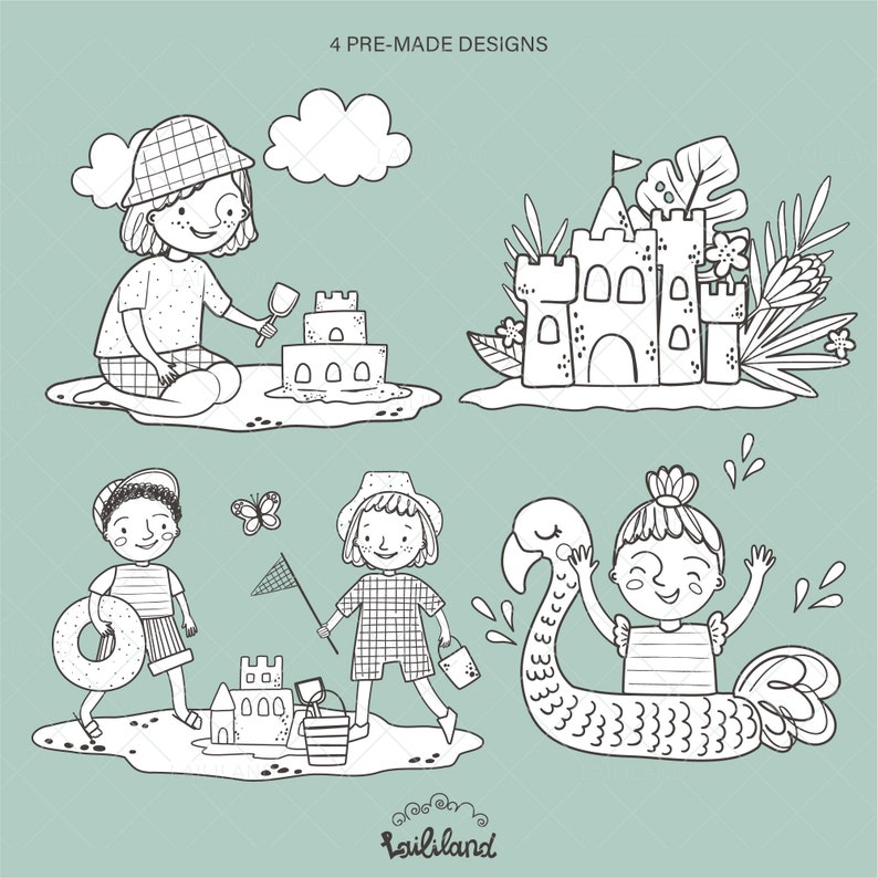 Summer Clipart Summer Time Black and White Png Files Kids - Etsy