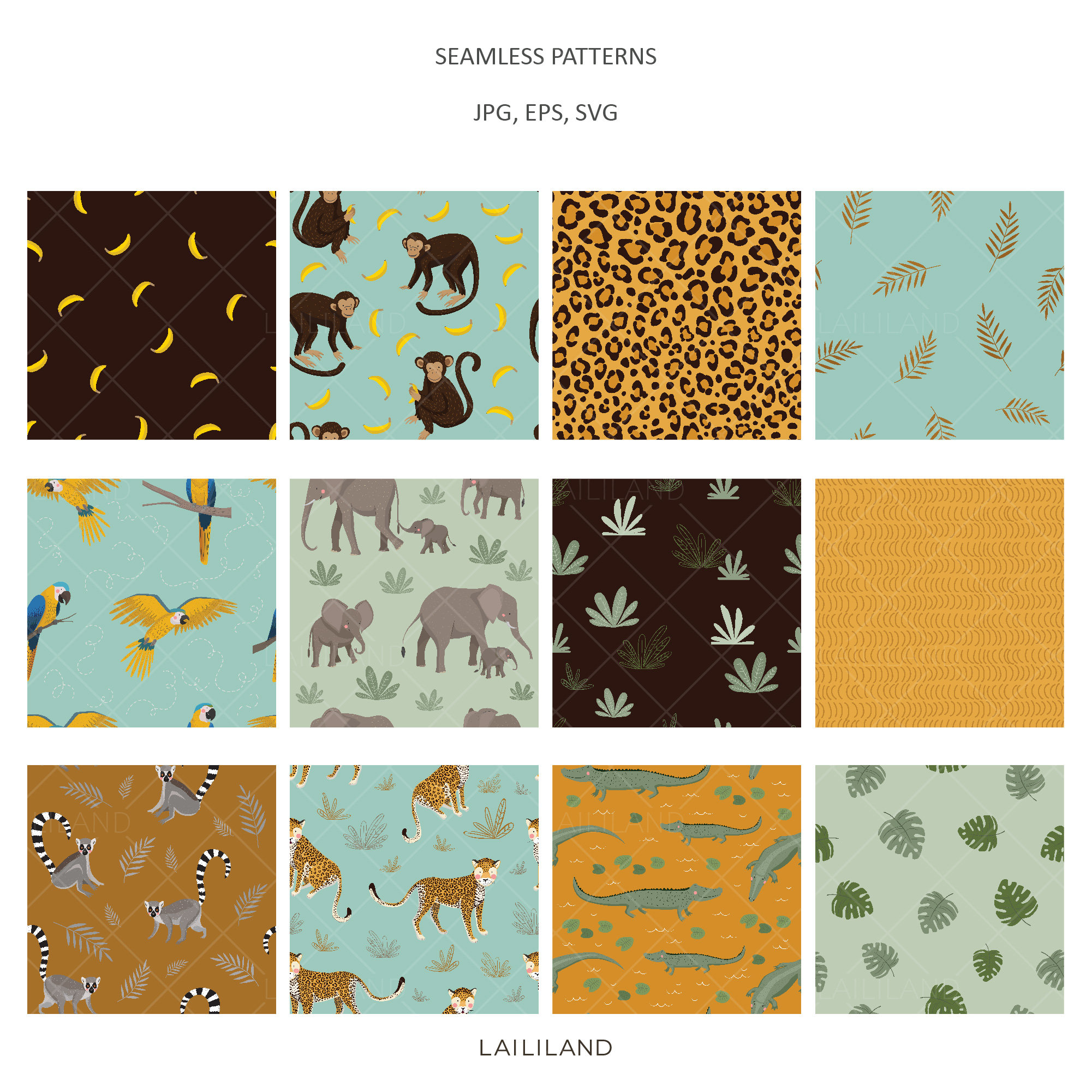 Jungle Digital Paper Animal Seamless Pattern Kids Seamless | Etsy