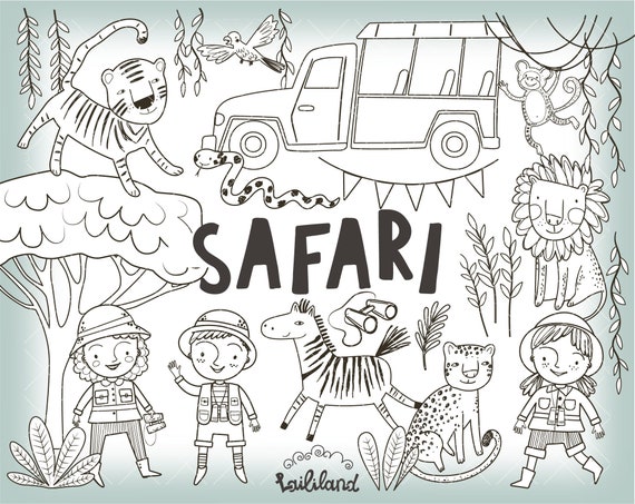 Safari Black and White Clipart Doodle Clip Art African - Etsy