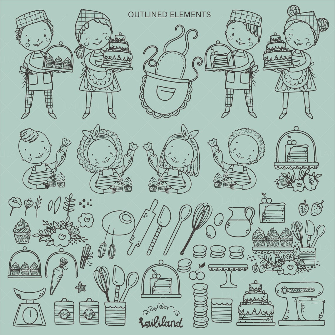 Baking doodle clipart baking supplies clipart baking | Etsy