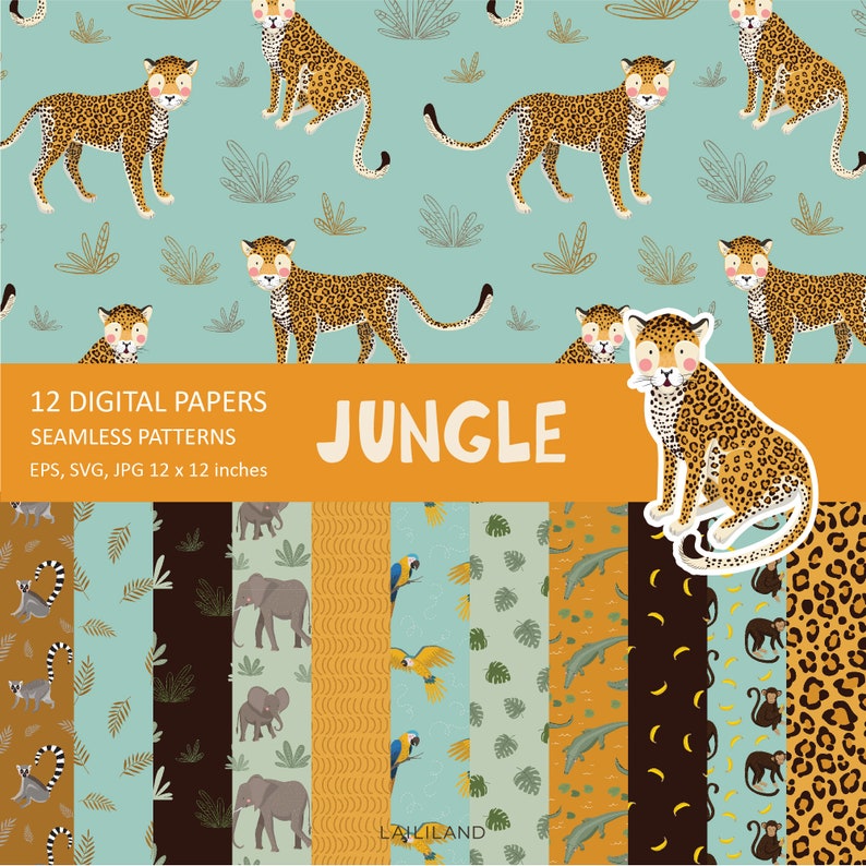 Jungle Digital Paper Animal Seamless Pattern Kids Seamless - Etsy