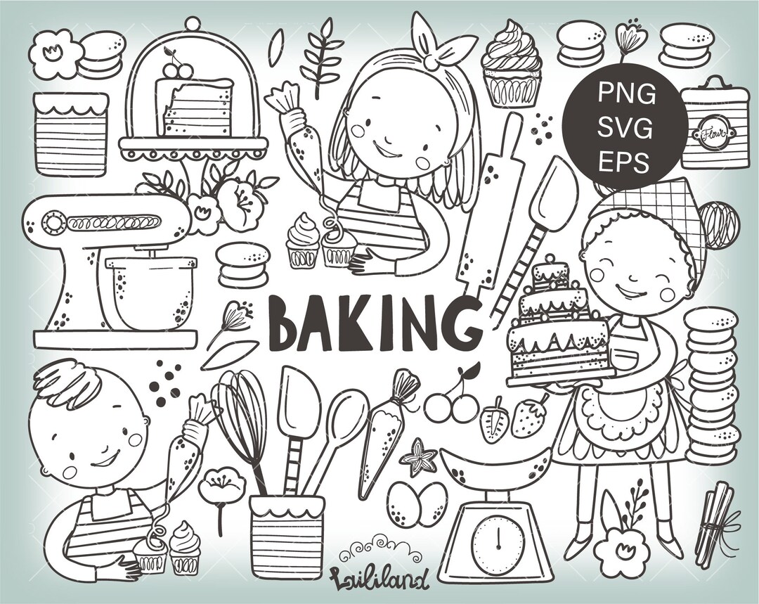Baking Doodle Clipart Baking Supplies Clipart Baking - Etsy