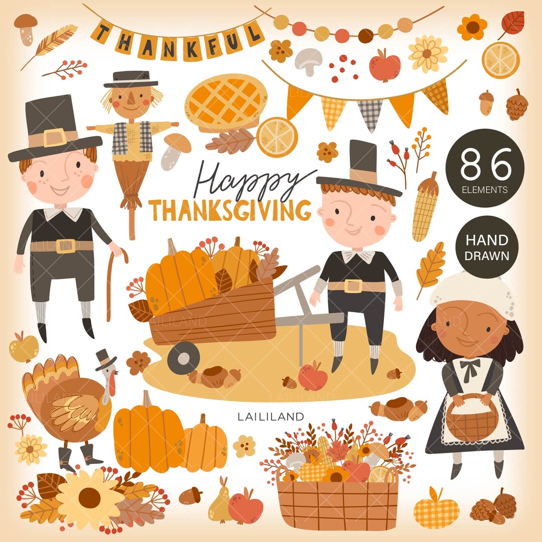 Thanksgiving Clipart: Turkey, Fall Harvest Graphics (digital Download ...