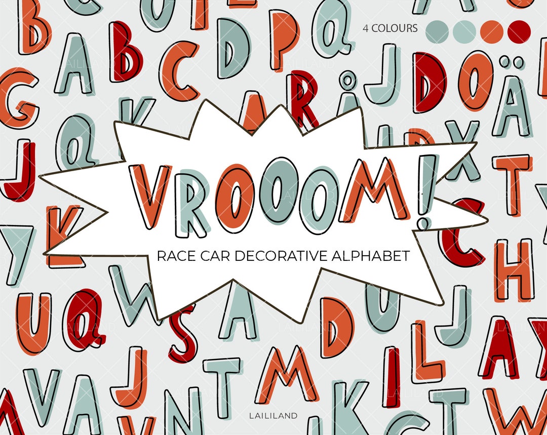 Decorative Alphabet Clipart, Race Car Hand Drawn Alphabet Png Files ...