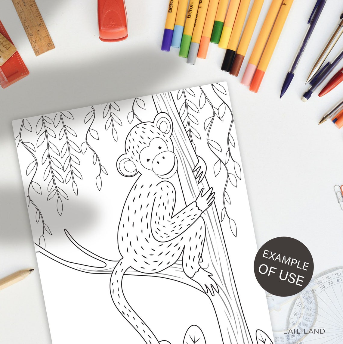 Jungle Animal Black and White Clipart: Safari Line Art (PNG, EPS, SVG ...