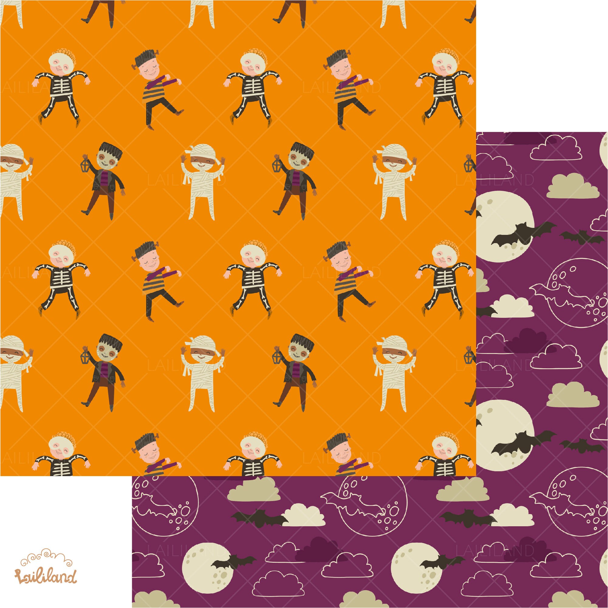 Halloween Digital Paper: Kids Seamless Pattern (JPG, EPS, SVG) (instant ...