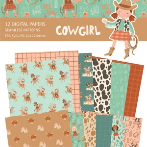 Cowgirl Digital Paper, Kids Seamless Pattern, Western Girl Digital ...