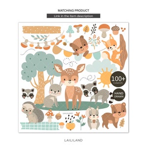 Woodland Animals Black and White Clipart, Forest Animals Doodle Clip ...