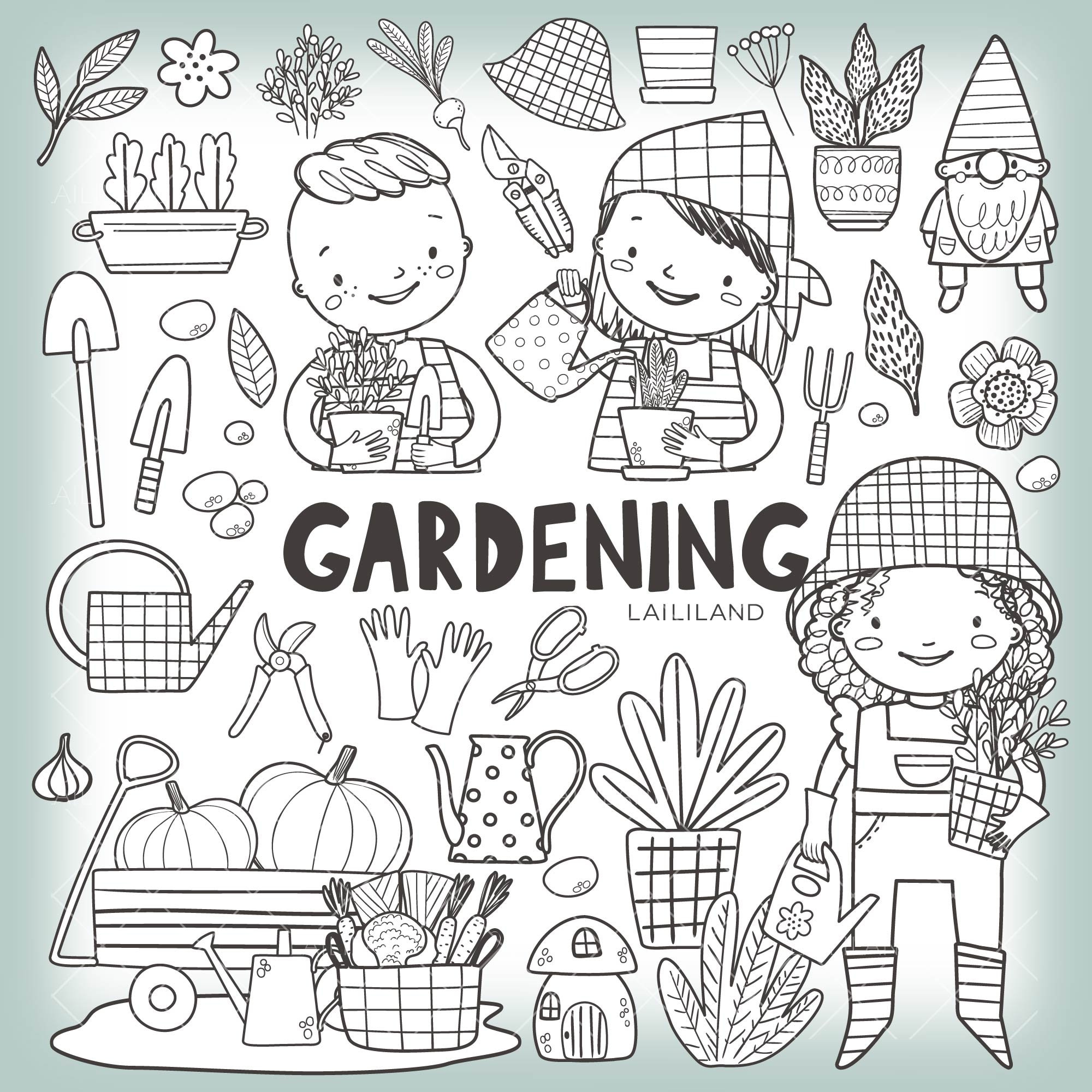 Garden Black And White Clipart