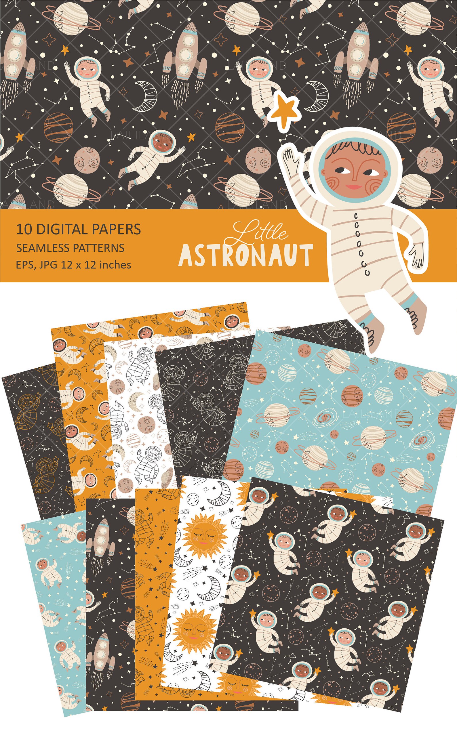 Space Digital Paper Little Astronaut Seamless Pattern Set - Etsy
