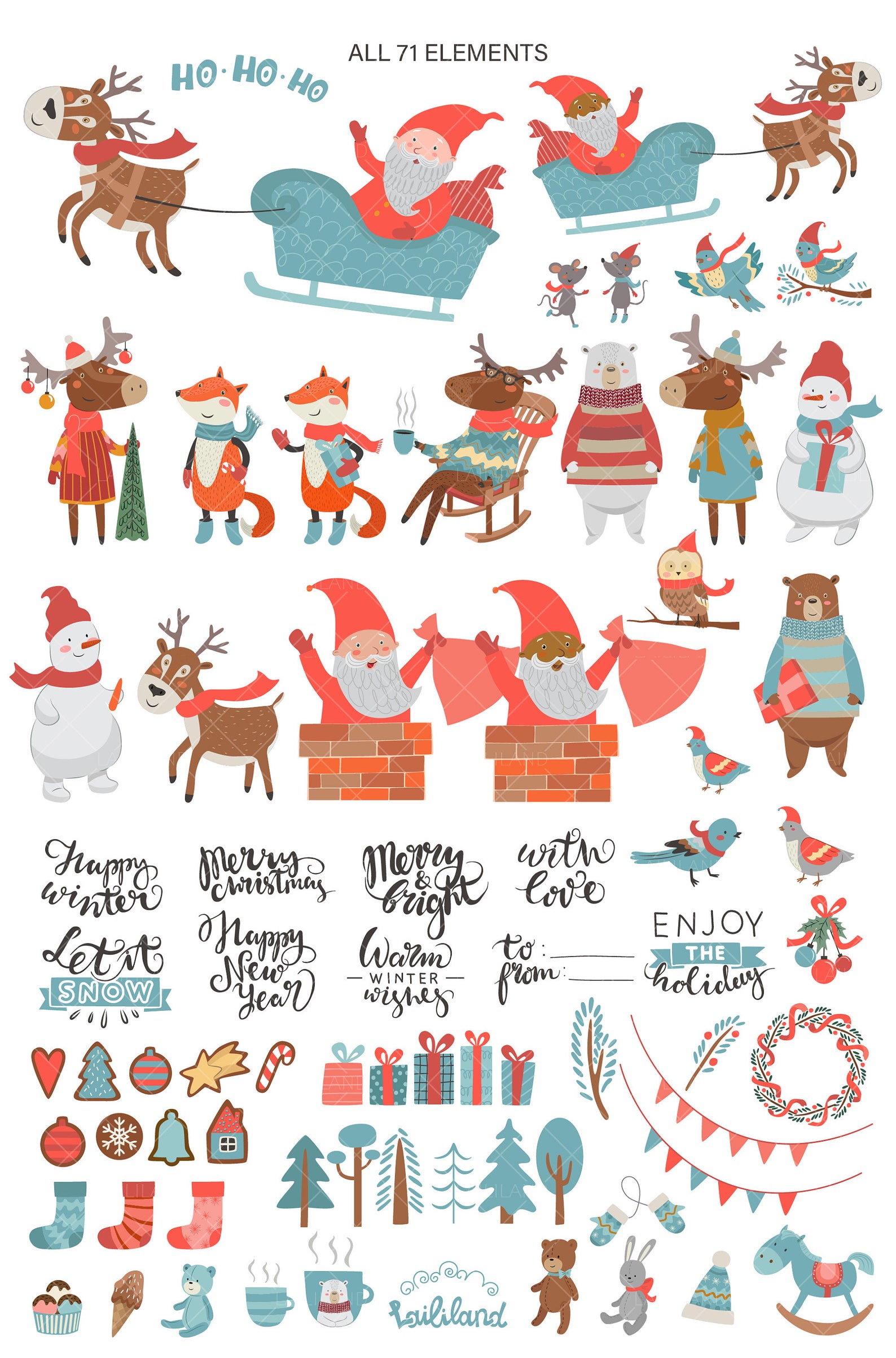 Christmas Clipart Cute Christmas Clipart Set With Santa - Etsy