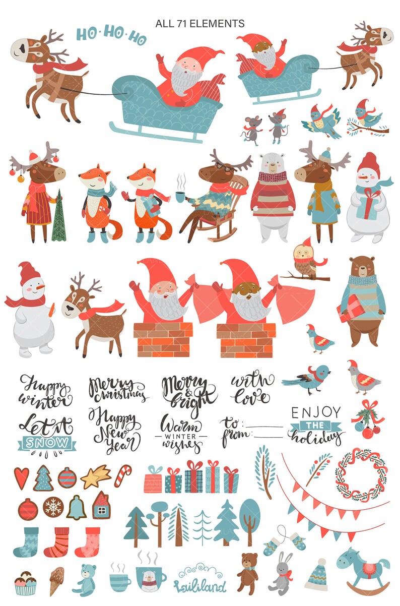 Christmas Clipart Cute Christmas Clipart Set With Santa - Etsy
