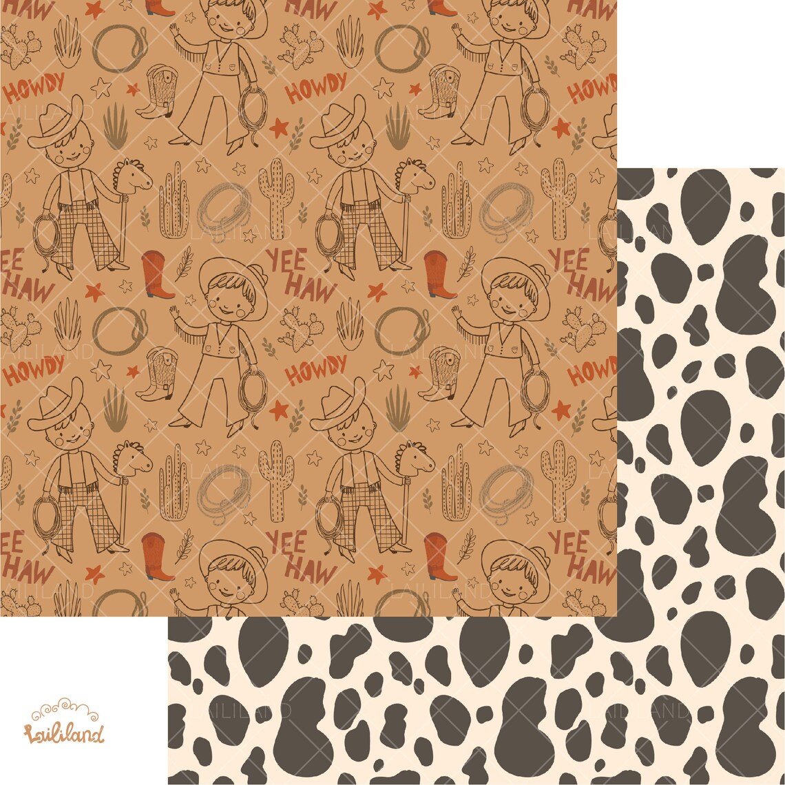 Cowboy Digital Paper Boy Seamless Pattern Western Digital - Etsy UK