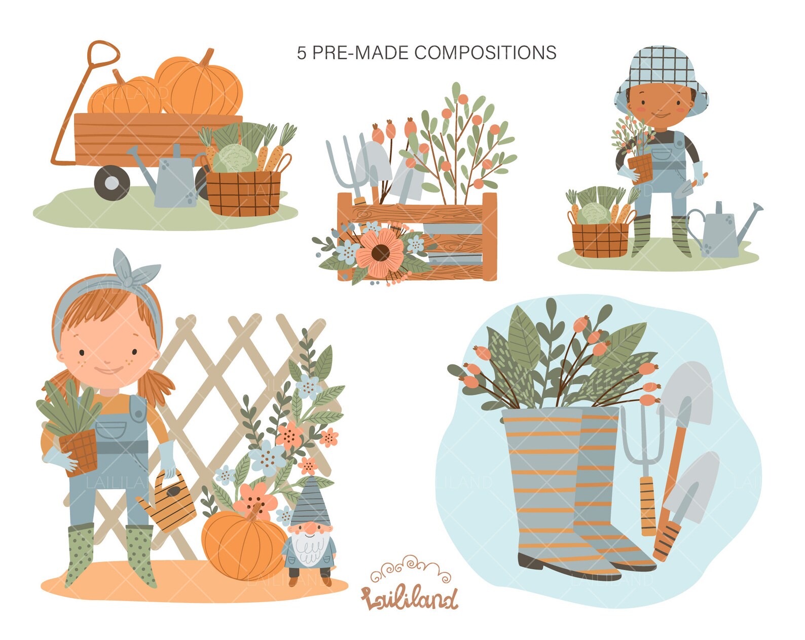 Gardening Clipart Gardening Girl and Boy Png Files Kids | Etsy