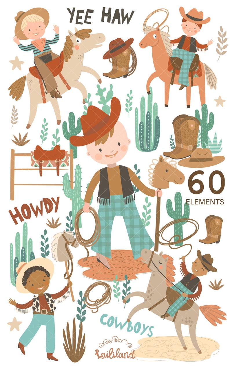 Cowboy Clipart Little Boy Clipart African American Cowboy - Etsy