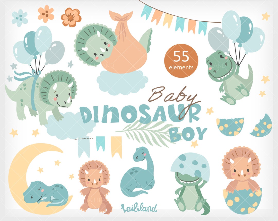 Baby Dinosaur Clipart: Newborn Boy, Baby Shower (PNG, EPS, SVG) - Etsy