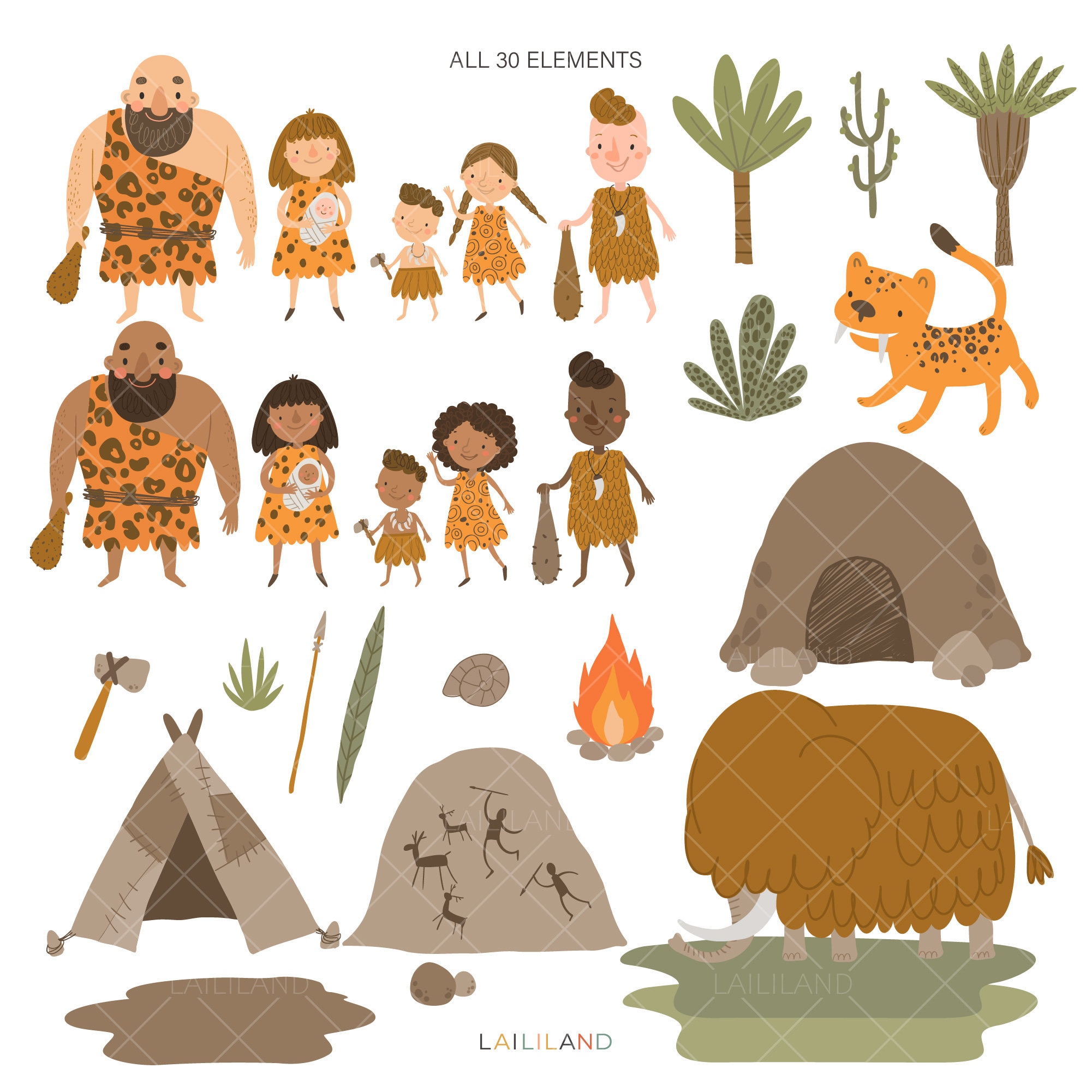 Stone Age Clipart Prehistoric Era Clip Art Ice Age Family - Etsy
