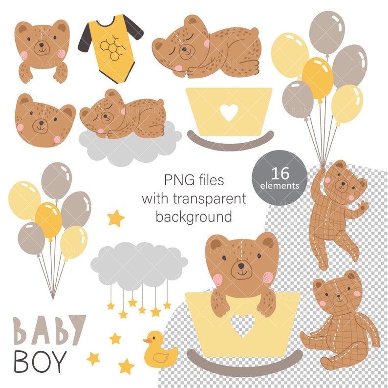 Baby Bear Boy Clipart Baby Shower Clipart Teddy Bear - Etsy