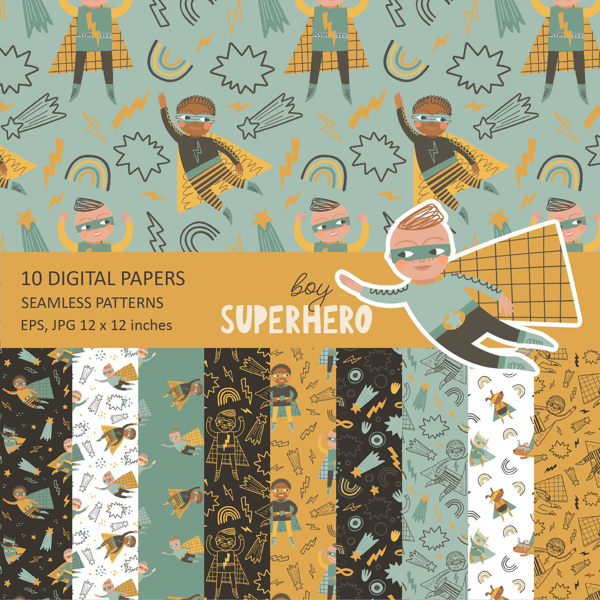 Superhero Digital Paper Superhero Boy Seamless Pattern Kids | Etsy