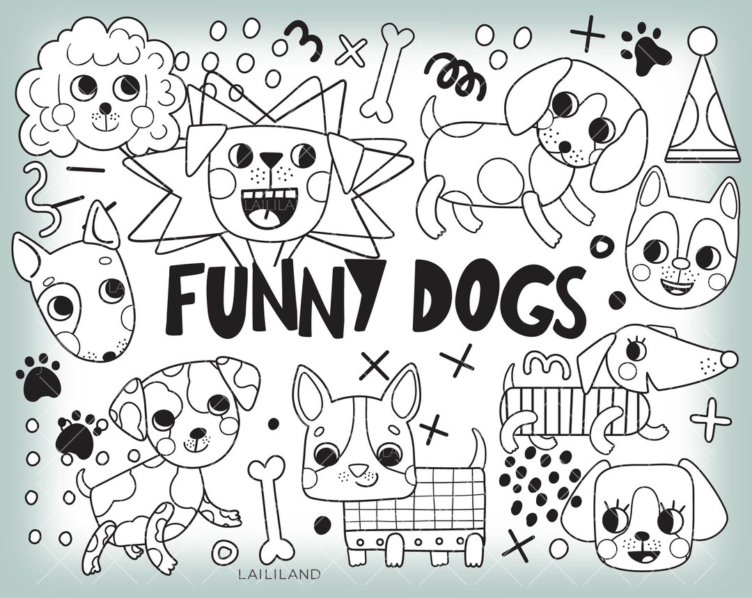 Dogs Black and White Clipart, Dog Doodle Clip Art, Dog Face Line Art ...