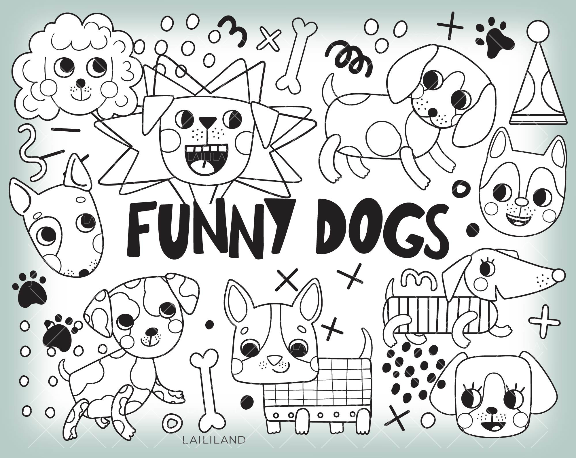 Dog Doodle Clipart: Black and White Line Art (digital Download) - Etsy