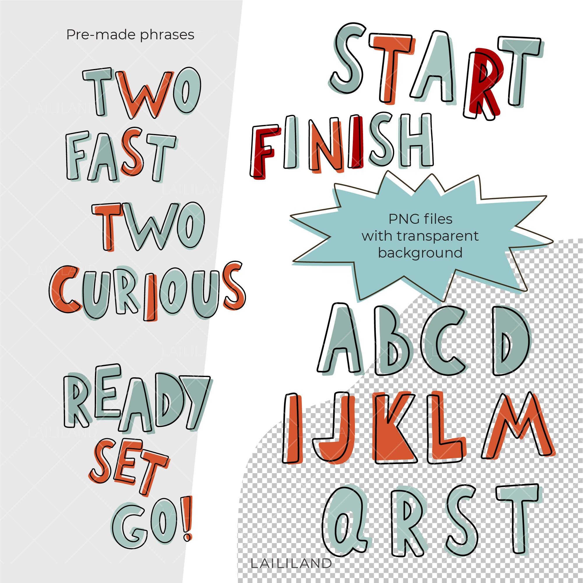 Alphabet Race Car Clipart: Hand Drawn Decorative Letters (PNG, EPS, SVG ...