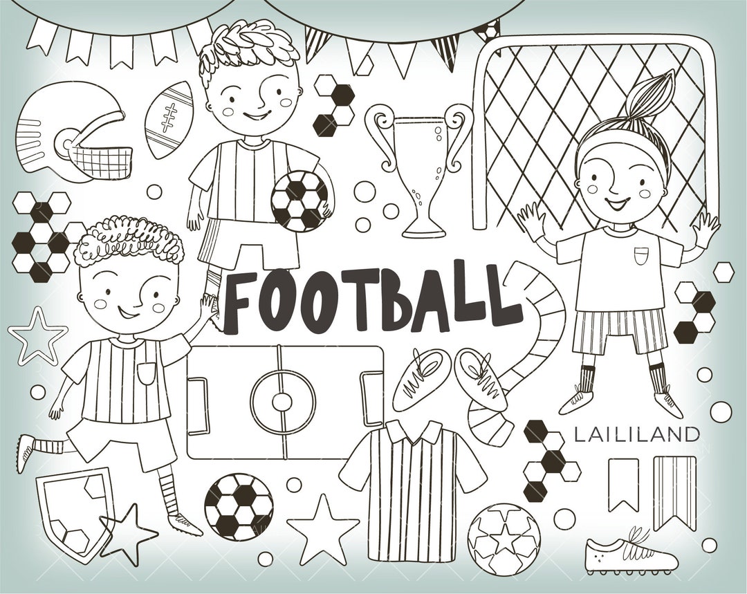Football Black and White Clipart, Soccer Doodle Clip Art, Football Kids ...