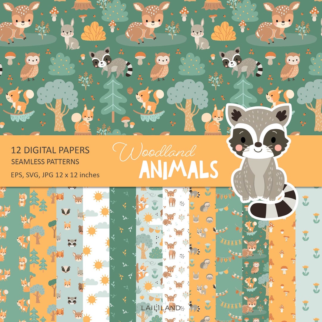 Woodland Animals Digital Paper: Seamless Patterns (digital Download) - Etsy