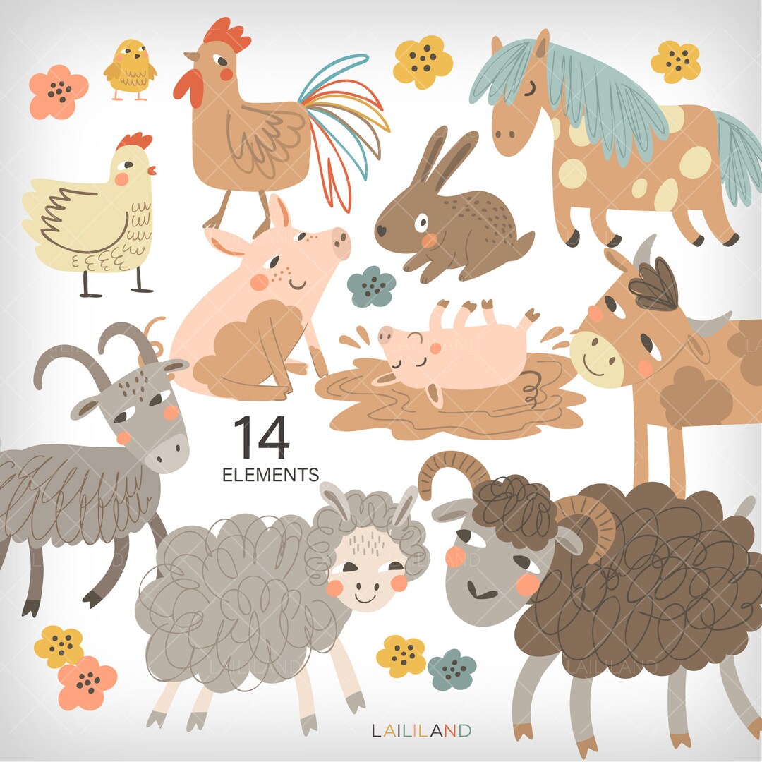 Farm Animals Clipart, Farm Clipart, Animal Clipart, Horse, Cow, Lamb ...