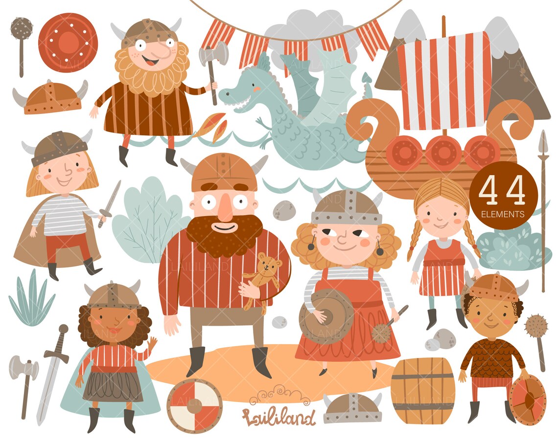 Viking Clipart Viking Kid Clip Art Cute Hand Drawn Vikings | Etsy