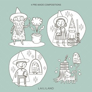 Wizard Black and White Clipart, Magic Doodle Clip Art, Wizard Supplies ...