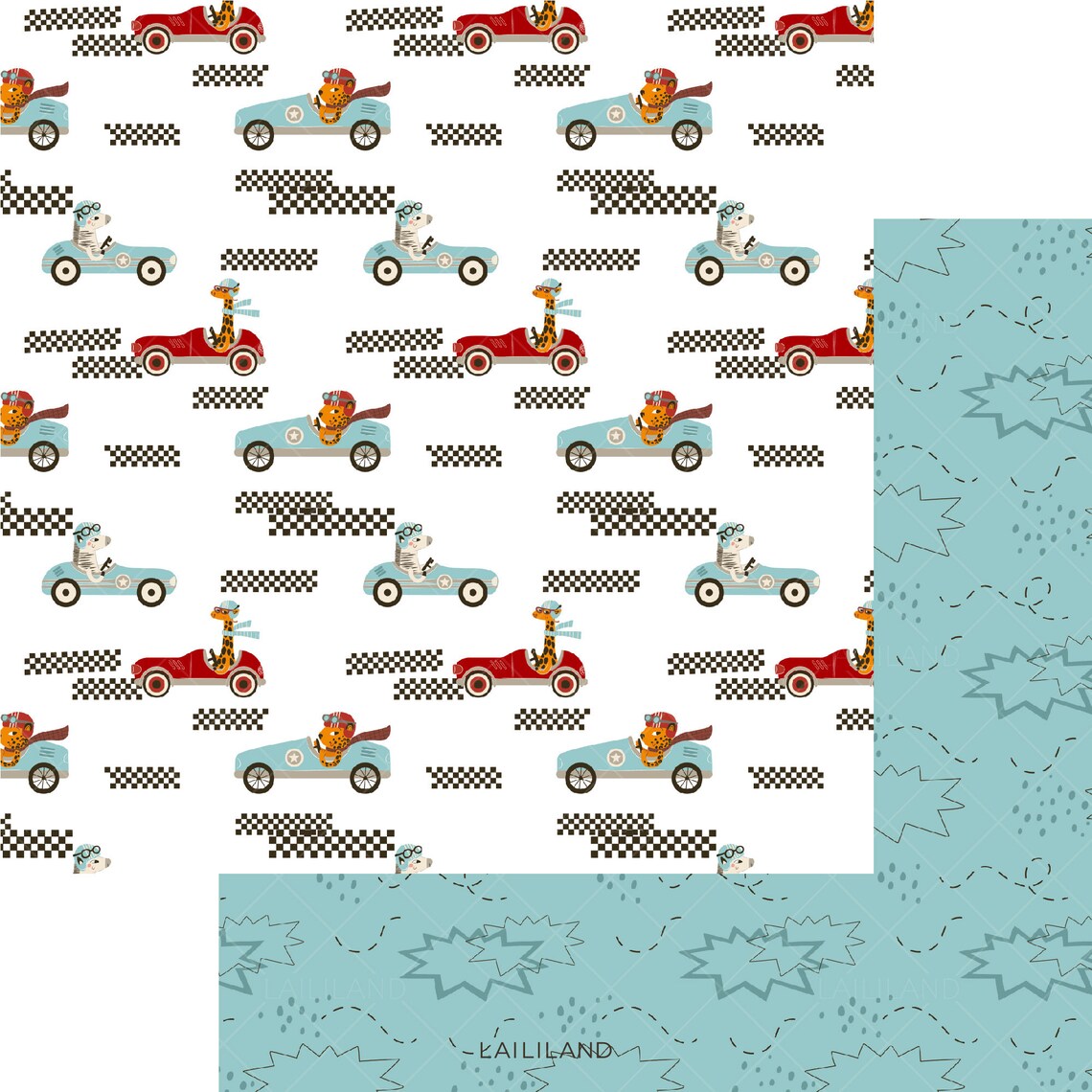 Race Car Digital Paper Animal Racer Digital Background Kids - Etsy