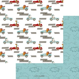 Race Car Digital Paper, Animal Racer Digital Background, Kids Seamless ...