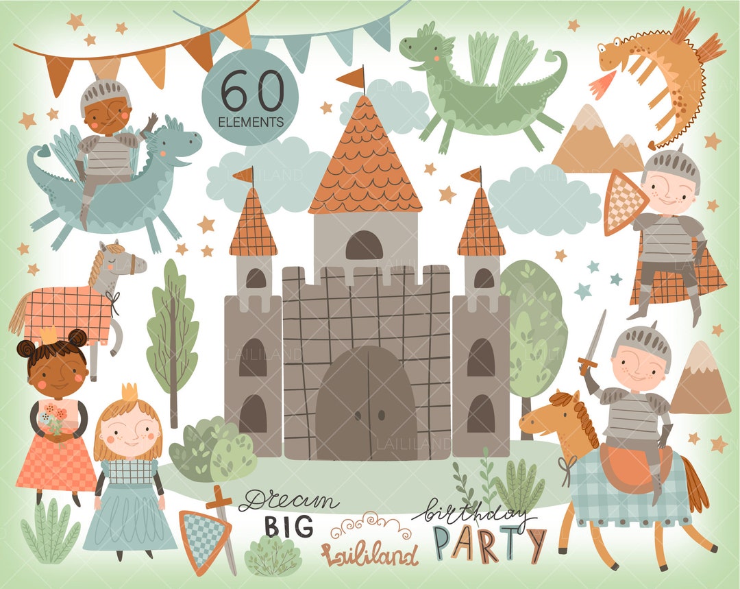 Princess and Knight Clipart Dragon Clipart African American - Etsy UK