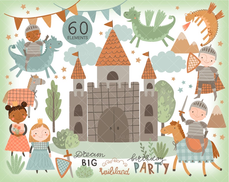 Princess and Knight Clipart Dragon Clipart African American | Etsy