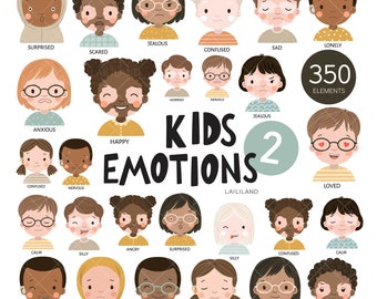 Kids Emotions Clipart Set -feelings Clip Art- Children Face Png Files ...